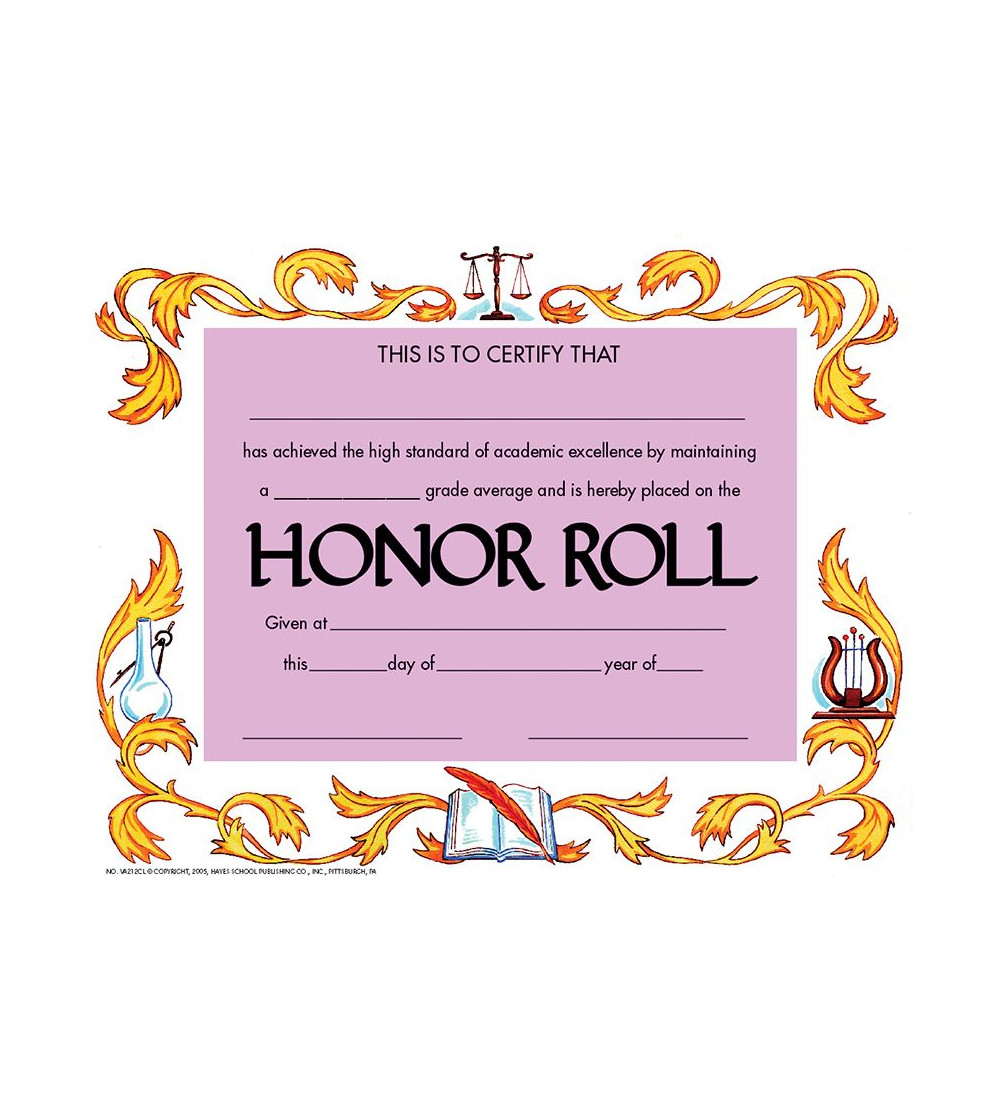 Honor Roll Certificate Flipside Products HVA212CL